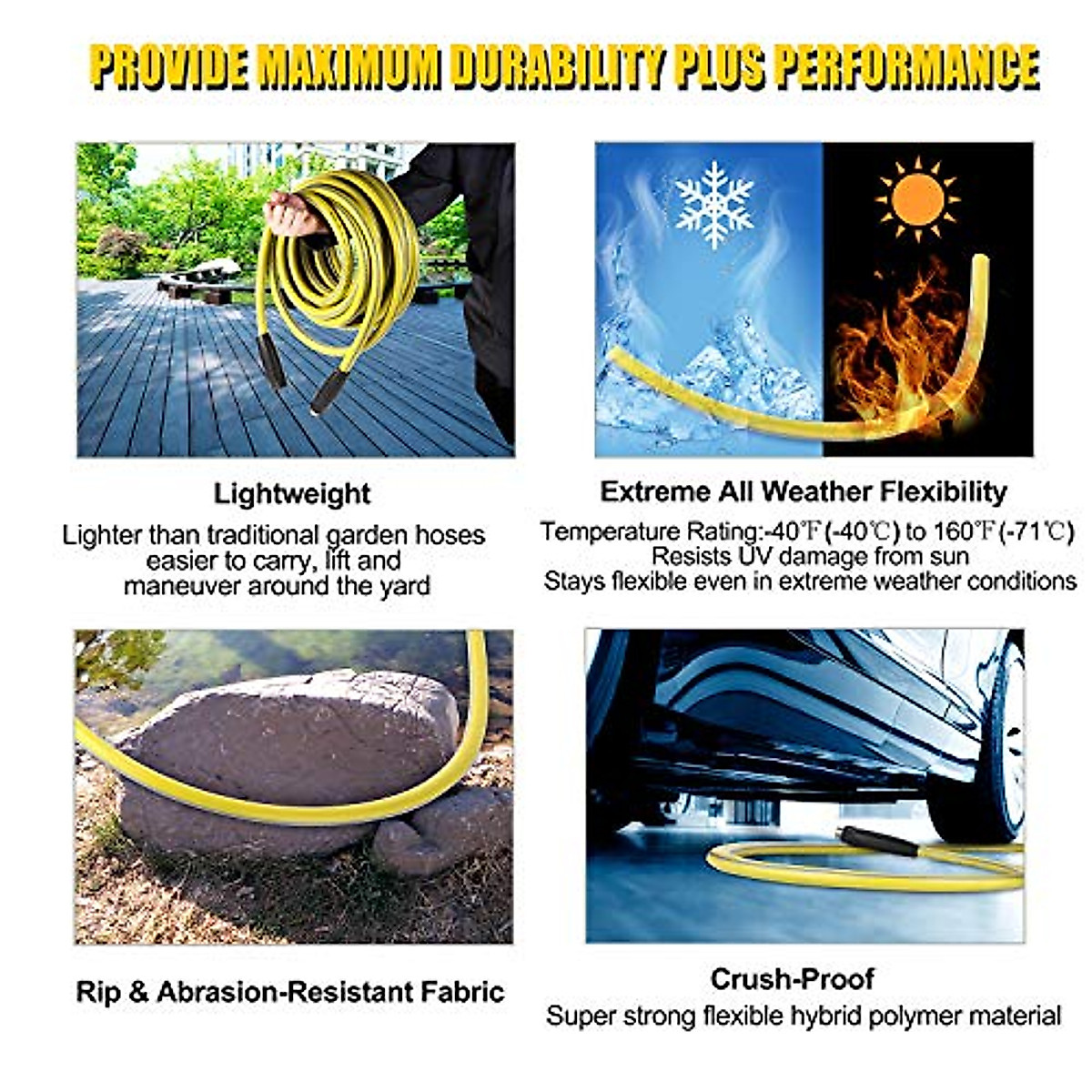 Macuvan Garden Hose 25 ft Heavy Duty-Water Hose with 9 Way Spray Nozzle and Flexible 4 Layers Hybrid-3/4’’ Nickel Plated Brass Fittings-5/8’’ Inner Core-Lead-Free Outdoor Durable Lightweight Pipe Set