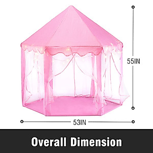 Princess Tent for Kids - Castle Playhouse Tent with LED Star Lights – Large Kids Play Toys for Indoor & Outdoor – 55"x53" Pink