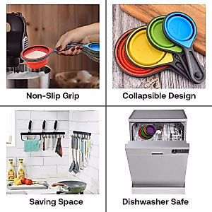 RubonC Measuring Cups and Spoons Set, 8 Pieces Collapsible Portable Durable Spoons with Cup Set for Liquid and Dry Food Measurement Used for Weight Loss and Perfect Recipe