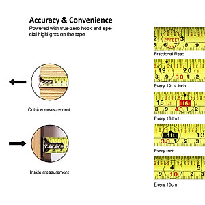 MulWark 26ft Measuring Tape Measure by Imperial Inch Metric Scale with Both-Side Metal Blade,Magnetic Tip Hook and Shock Absorbent Case-for Construction,Contractor,Carpenter,Architect,Woodworking