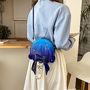 GK-O Women Jellyfish Handbag Crossbody Bag Fantasy Submarine Jellyfish Shoulder Bag Fake Pearl Bow Knot Rivet Messenger Bag (Blue)