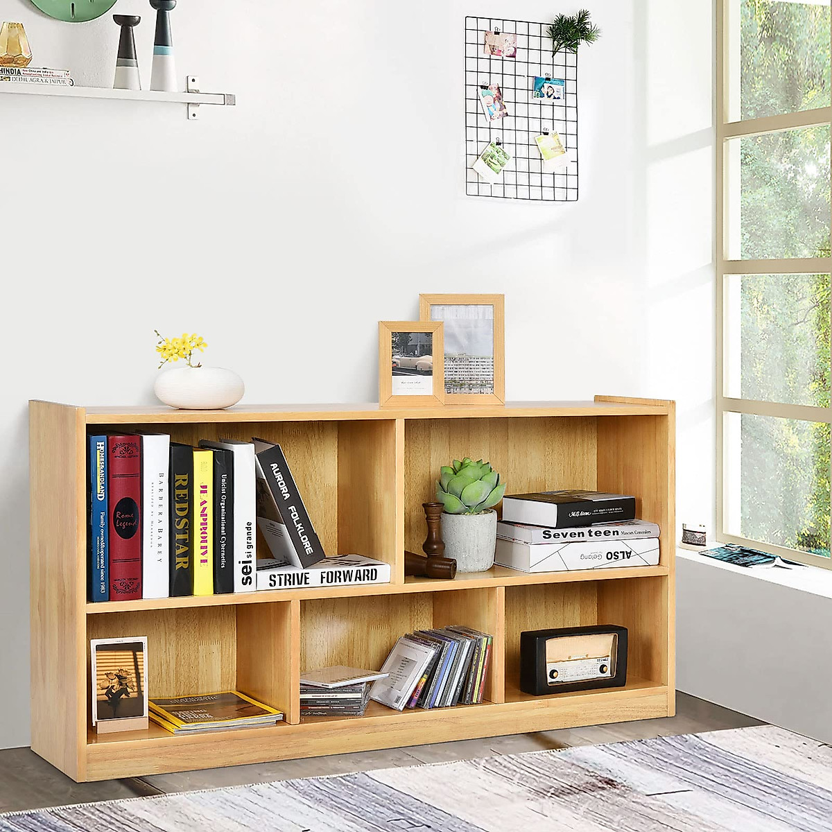 Tangkula 5 Cube Bookcase, 2 Tier Wooden Storage Open Bookshelf, Multipurpose Display Storage Cabinet for Living Room, Bedroom, Hallway, Kid's Playroom, Reading Nook (Yellow)