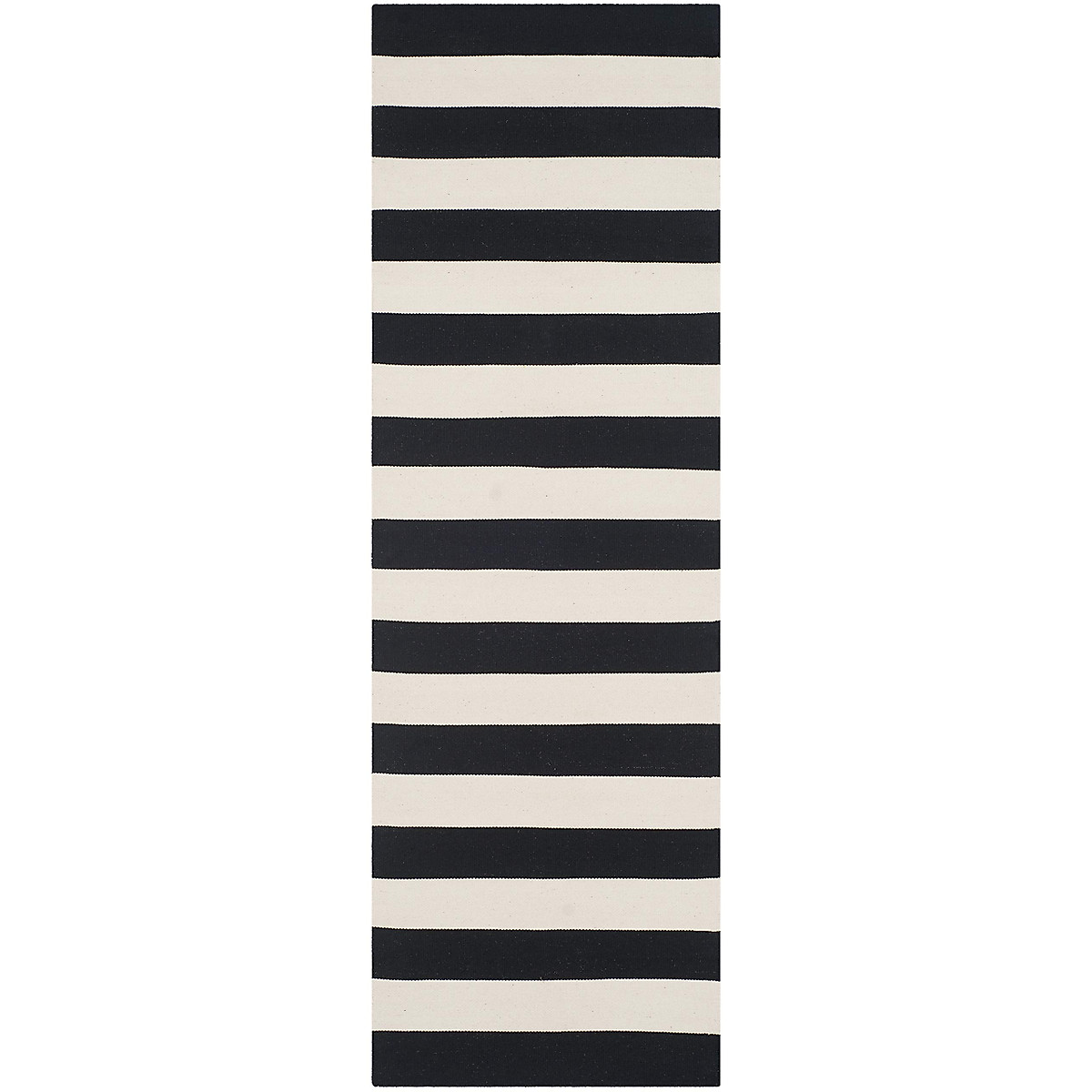 SAFAVIEH Montauk Collection Runner Rug - 2'3" x 12', Black & Ivory, Handmade Flat Weave Boho Farmhouse Cotton Stripe, Ideal for High Traffic Areas in Living Room, Bedroom (MTK712D)