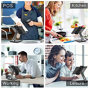SHUOSUO Tablet Stand Adjustable & Foldable, 360° Swivel Heavy Aluminum Tablet Holder for Desk, Compatible with iPad Pro/Air/Mini, Galaxy Tab, Surface Pro, Kindle Fire (7-13") (Dark Gray)