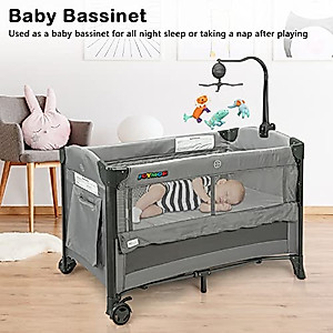 JOYMOR Baby Bedside Sleeper, Extra Large Bed Side Bassinet, Pack n Play Convert Playpen, Quick Foldable Travel Bassinet Bed, with Toy, Wheels & Brake, Carry Bag for Boys Girls