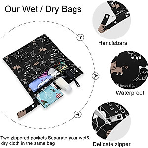 visesunny Funny Cat Footprint Cartoon Animal 2Pcs Wet Bag with Zippered Pockets Washable Reusable Roomy for Travel,Beach,Pool,Daycare,Stroller,Diapers,Dirty Gym Clothes, Wet Swimsuits, Toiletries