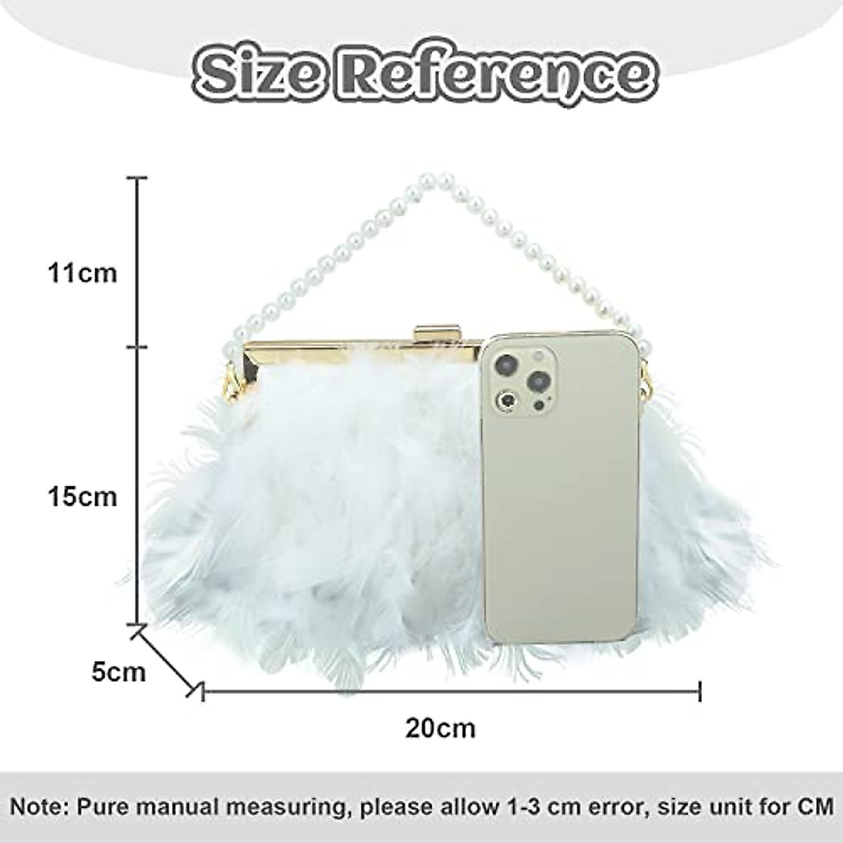 Emprier Feather Pearl Clutch Purses For Women Pearl Chain Shoulder Bag Wedding Party Evening Dress Bag
