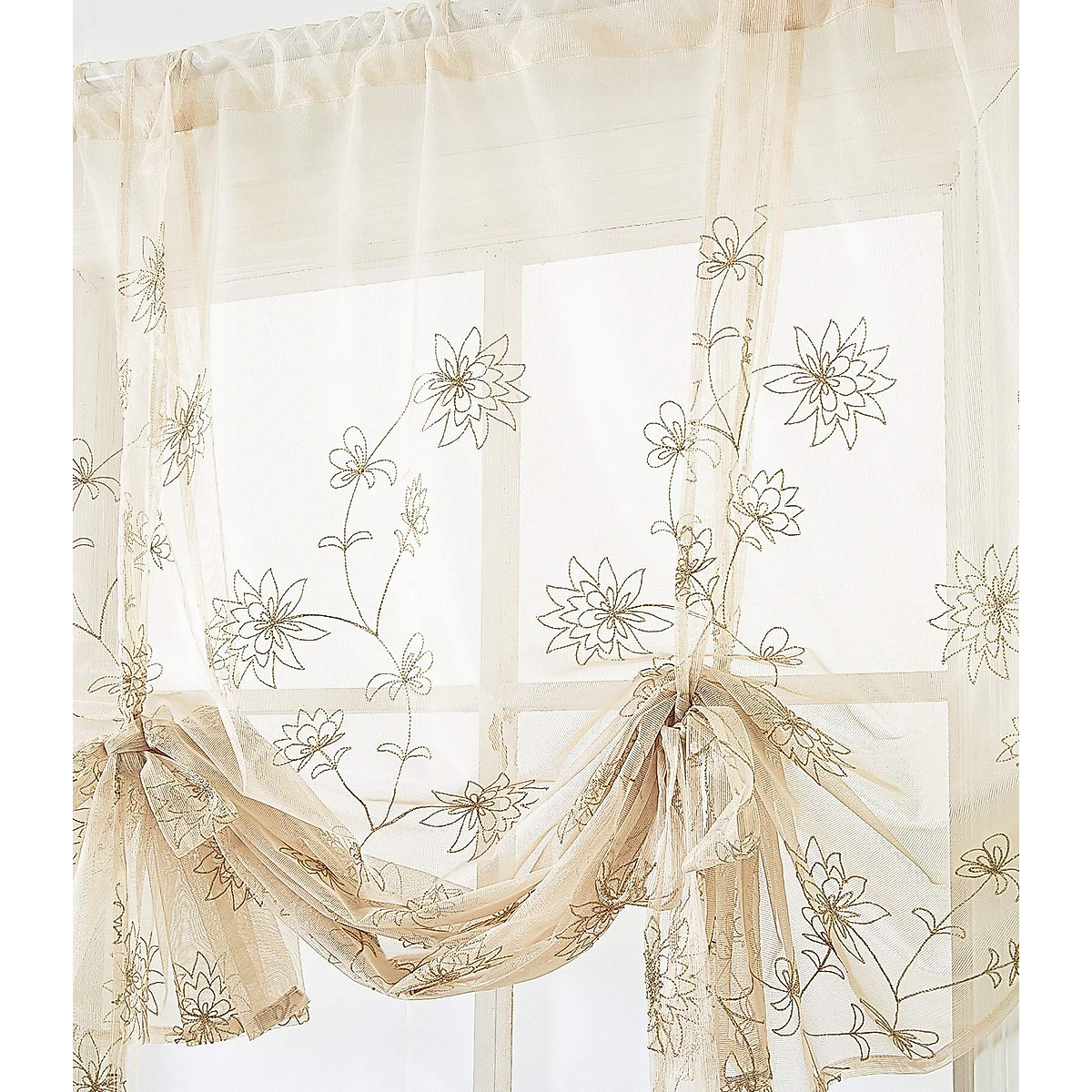 Molaxhome Roman Window Shades Sheers - 48inch Long, Embroidery Balloon Curtains Drapes 1 Panels for Kitchen Room (39x48inch, Flower)