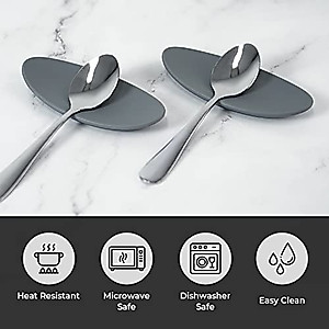 Carrotez Small Silicone Coffee Spoon Rest 2 pcs (0.2" x 1.6" x 3.74"), Spoon Holder Flexible almond-Shaped for Next to Coffee Maker - Kitchen Utensil Rest, Deep Grey