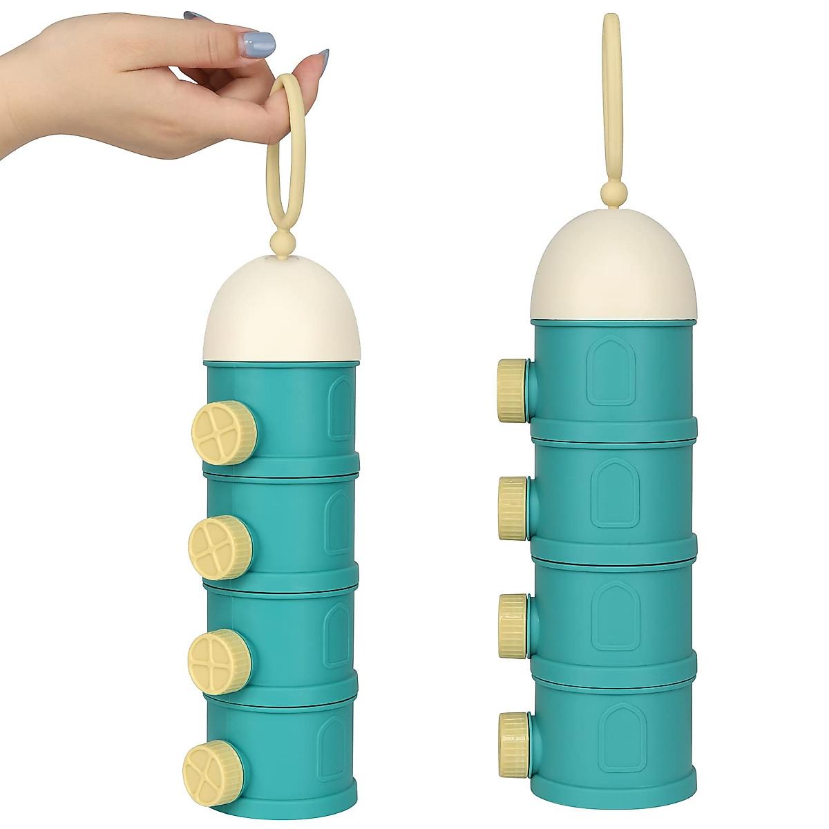 Accmor Formula Dispenser On The Go, 4 Layers Stackable Formula Container to Go, Non-Spill Portable Milk Powder Baby & Kids Snack Container,Green Pink, 2 Pack