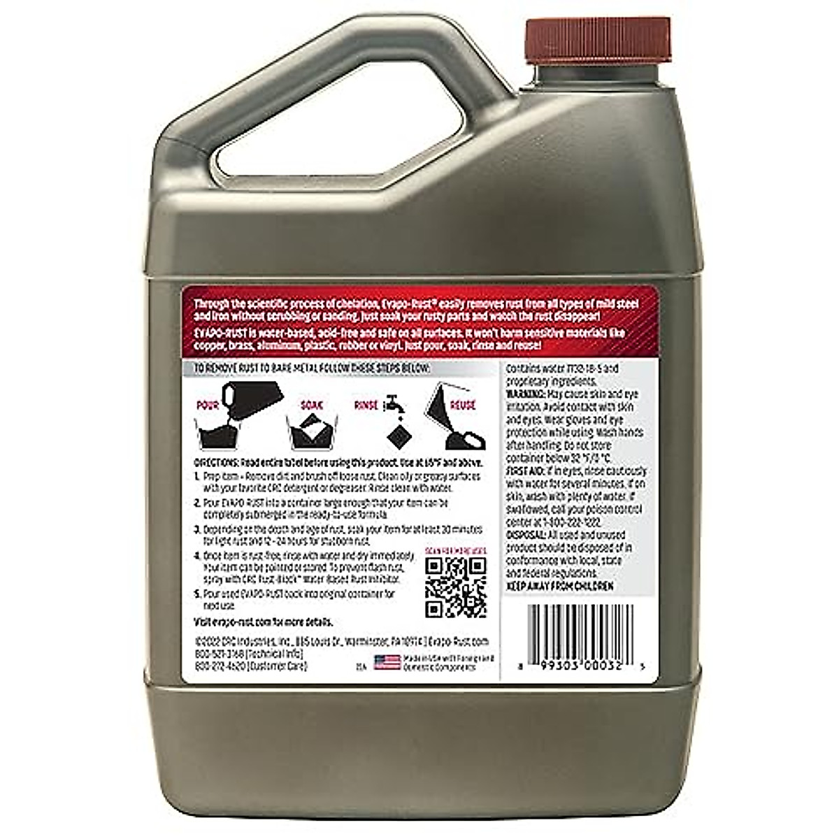 CRC Evapo-Rust, Heavy-Duty Rust Remover, Reusable, Acid-Free, Non-Corrosive, Water-based, 32 oz, Removes Rust to Bare Metal