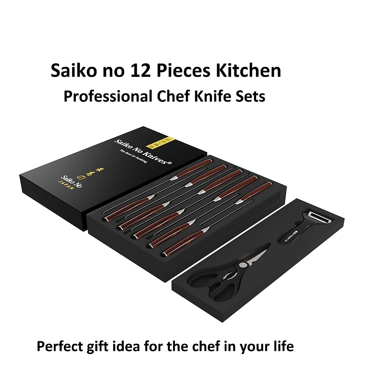 Saiko No 12pcs – Home Professional Chefs Knife Set – Ultra Sharp 440C Stainless Steel Kitchen Knife Set – Japanese Knife Set with Pakkawood Handle – Professional Knife Set in Gift Box