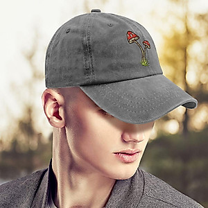 Hclnaoh Red Mushroom Baseball caps Cute Speckled Mushroom Baseball Cap Men Cotton Fishing Hats, Pigment Gray, One Size