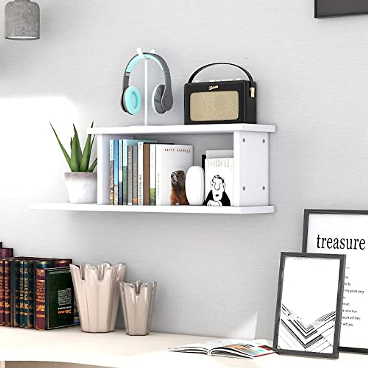 AUYKBVK Large Floating Bookshelf,Floating Shelf White,Wall Mounted Floating Shelves Farmhouse Bathroom Bedroom Kitchen Living Room,Toys and Books Storage Organizer Bookshelves Nursery Book Shelves
