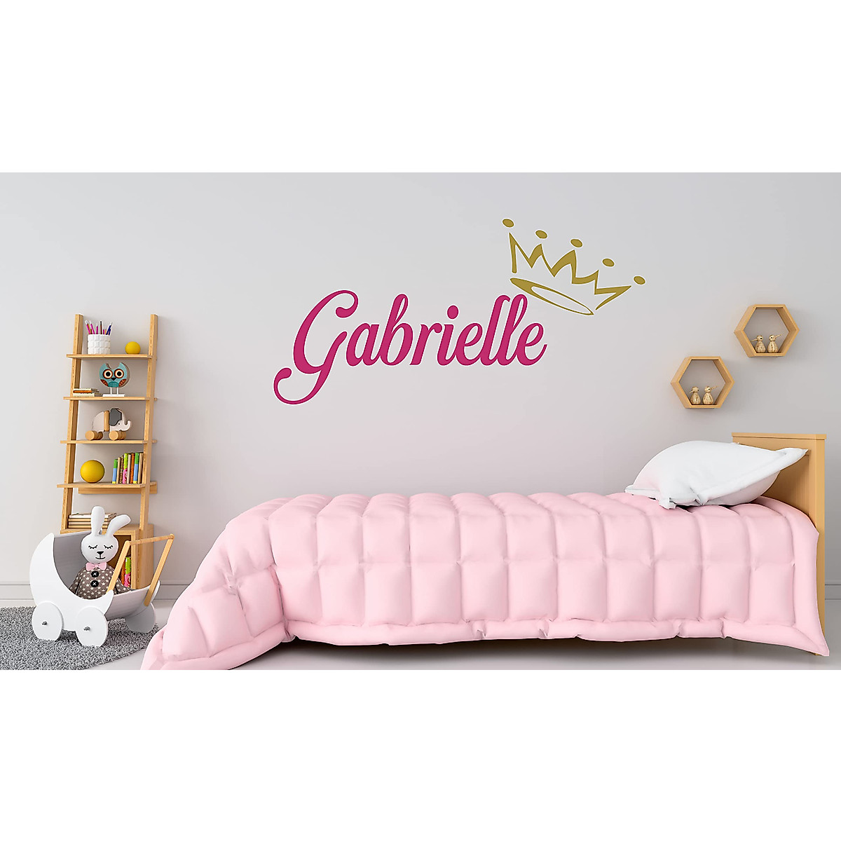 Personalized Name Vinyl Wall Decal with Princess Crown - Customized Name with Tiara Home - Decor for Young Girl's Bedroom, Nursery, or Playroom - Removable Sticker