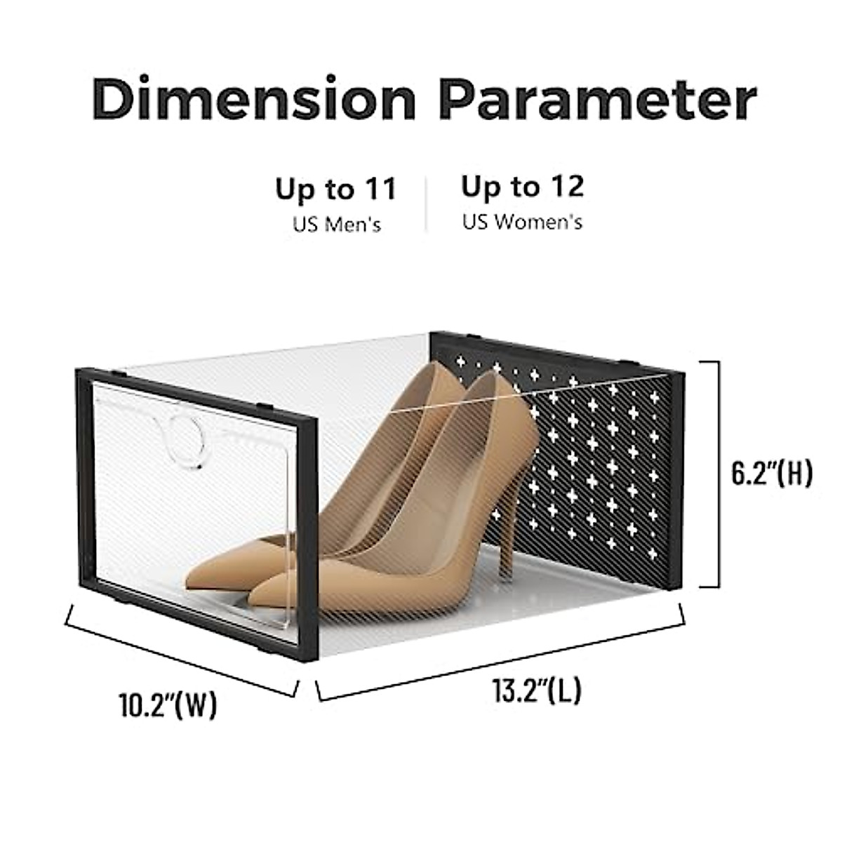 Pinkpum 12 Pack Shoe Storage Boxes, Shoe Organizer for Closet X-Large, Black Clear Plastic Stackable Sneaker Storage Containers Bins with Lids, Clear Shoe Display Case Containers, Fit for Size 11