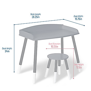 Wildkin Kids Modern Study Desk and Stool Set for Boys and Girls, Includes One Matching Stool, Classic Timeless Design Features Panel Edges on Tabletop and Solid Wood Legs (Gray w/White)