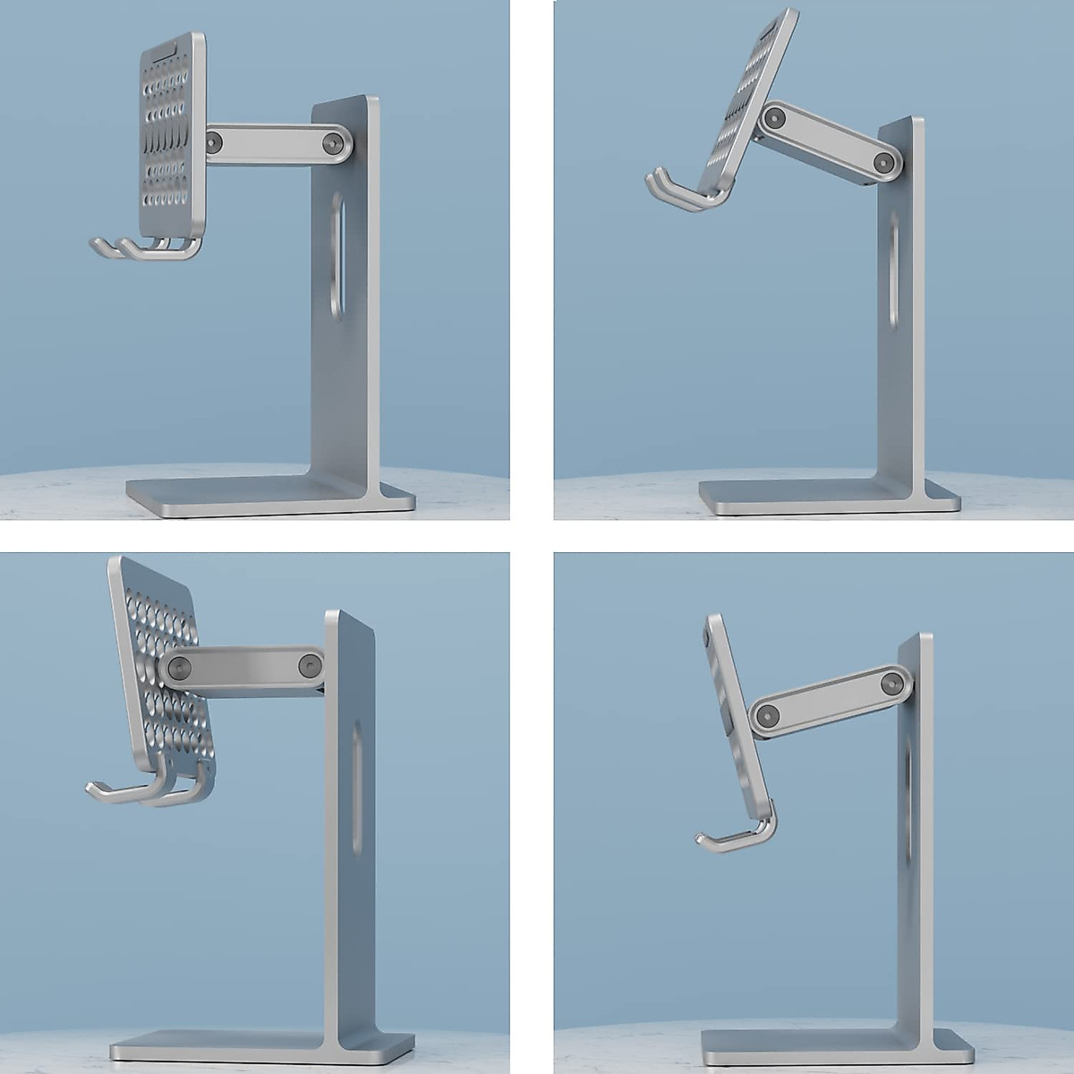 DREWCHAN Stand Holder for Desk Adjustable Aluminum Stand Holder Unversal Cell Phone Dock Home Office Desk Accessories Compatible with iPad Pro 11, 12.9/iPad 10.9 10th; Surface Pro (Grey)