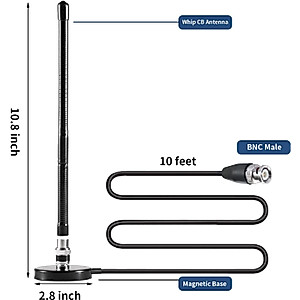Long Range 27MHz Soft Whip Magnetic Base CB Radio Antenna with PL-259 BNC Male Connector for Cobra Midland Uniden Maxon President Vehicle Car Truck Mobile Handheld CB Radio Police Scanner, Eifagur
