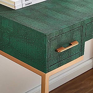 Southern Enterprises Carabelle Desk, Textured Emerald Alligator, Gold