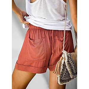 Wielsscca Womens Drawstring Shorts Summer Elastic Waist Casual Lightweight with Pockets Orange XL