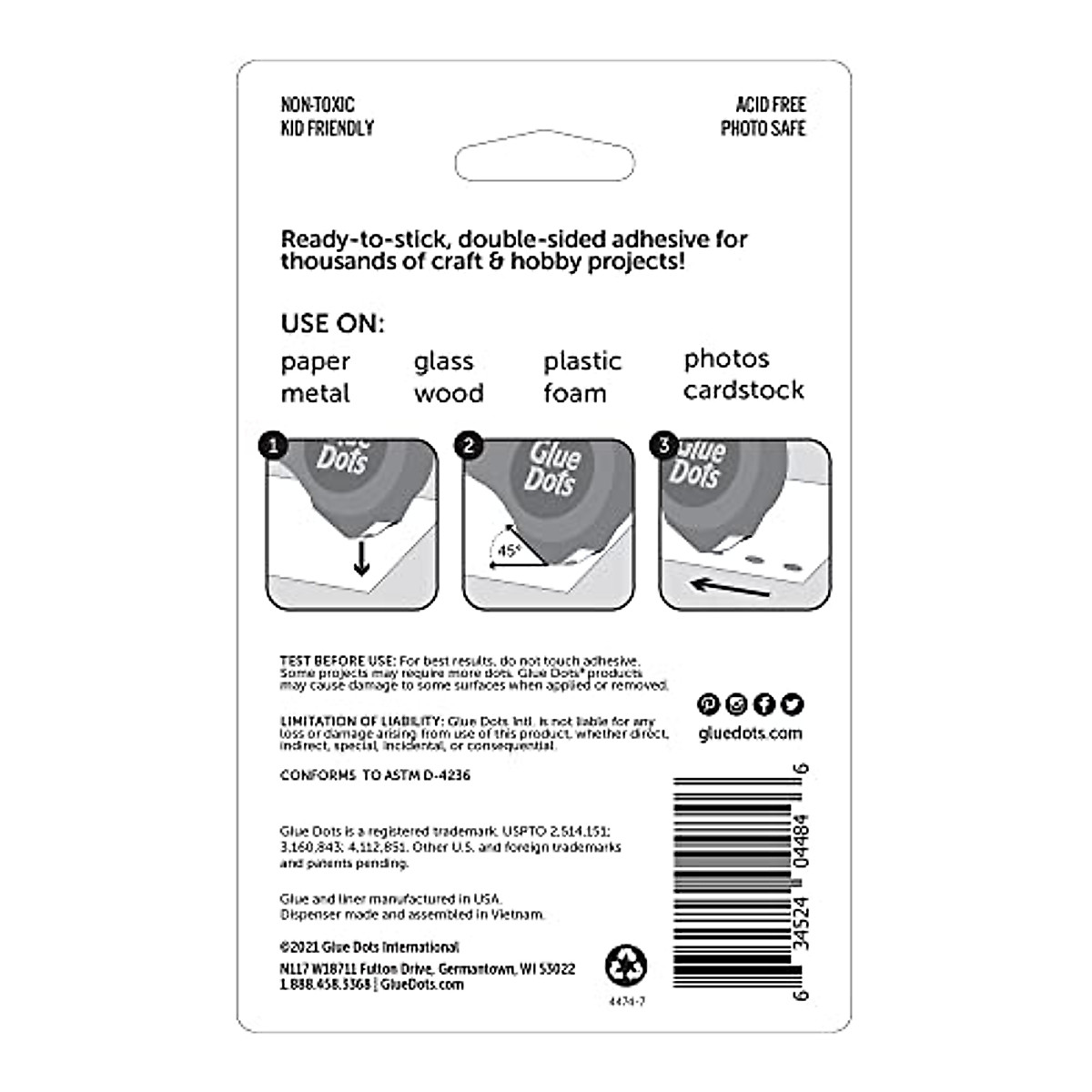 Glue Dots Permanent Dot N' Go Craft Dispenser with 200 (.375 Inch) Adhesive Dots (04484), red