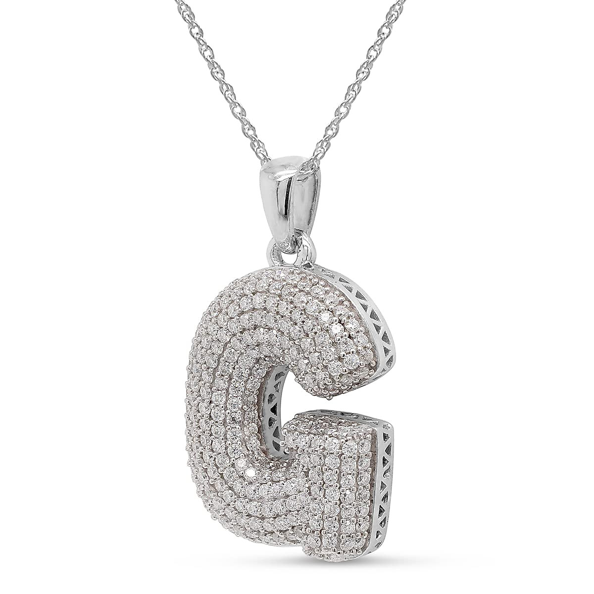 SAVEARTH DIAMONDS 1 1/8 Carat Round Cut Lab Created Moissanite Diamond Initial Bubble Letter G Pendant Necklace In 14k White Gold Over Sterling Silver With 18" Chain (VVS1, 1.13 Cttw)
