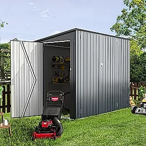 AECOJOY Storage Shed, 4 x 7.5 Ft Horizontal Bike Sheds & Outdoor Storage with Racks, Metal Outdoor Storage Cabinet for Garden