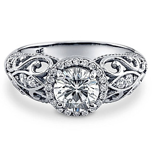 BERRICLE Sterling Silver Halo Wedding Engagement Rings Round Cubic Zirconia CZ Art Deco Ring for Women, Rhodium Plated Size 7