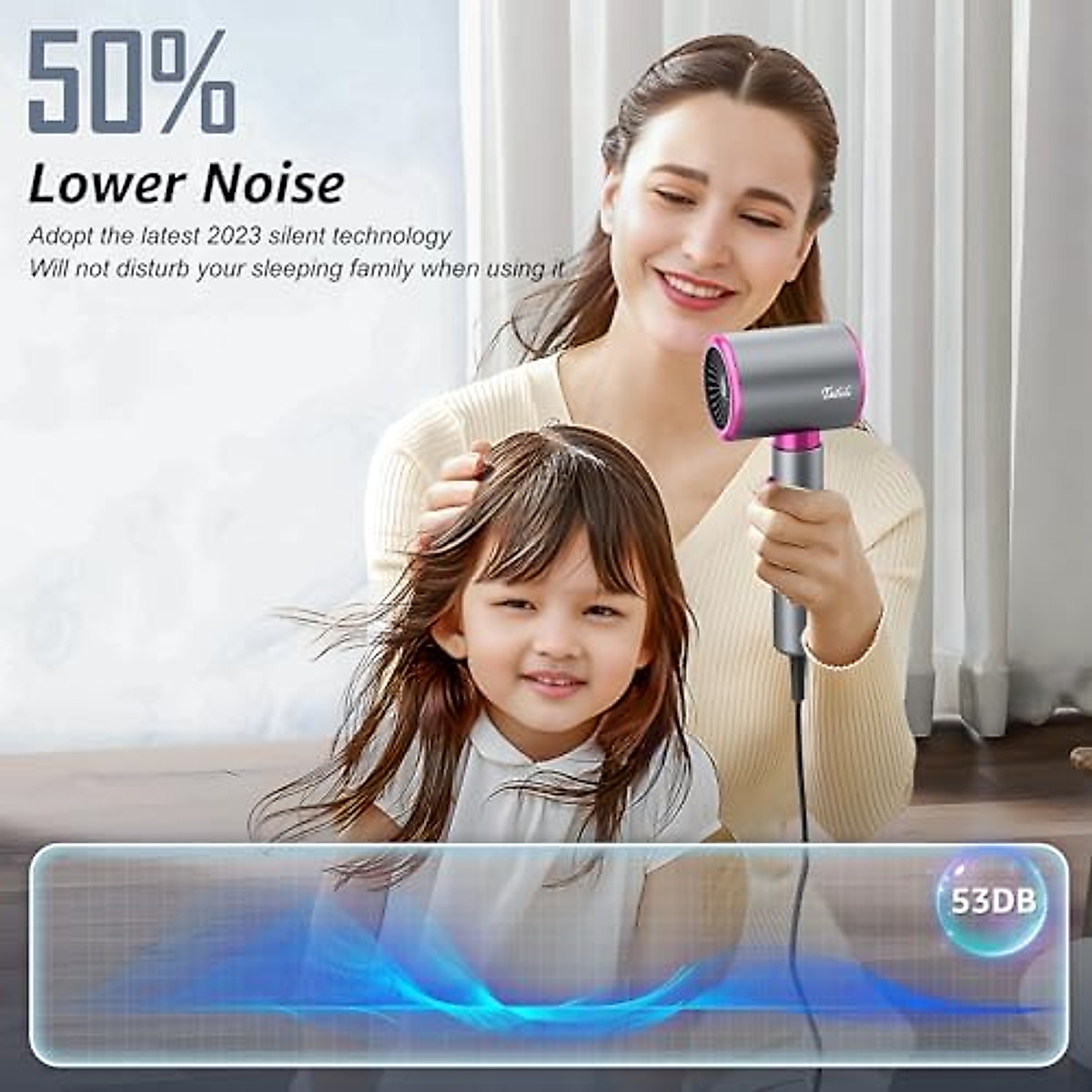 Tailulu Professional 1875W High-Speed Low Noise Ionic Hair Dryer with Diffuser for Home and Travel - 110,000 RPM, Suitable for Women and Men