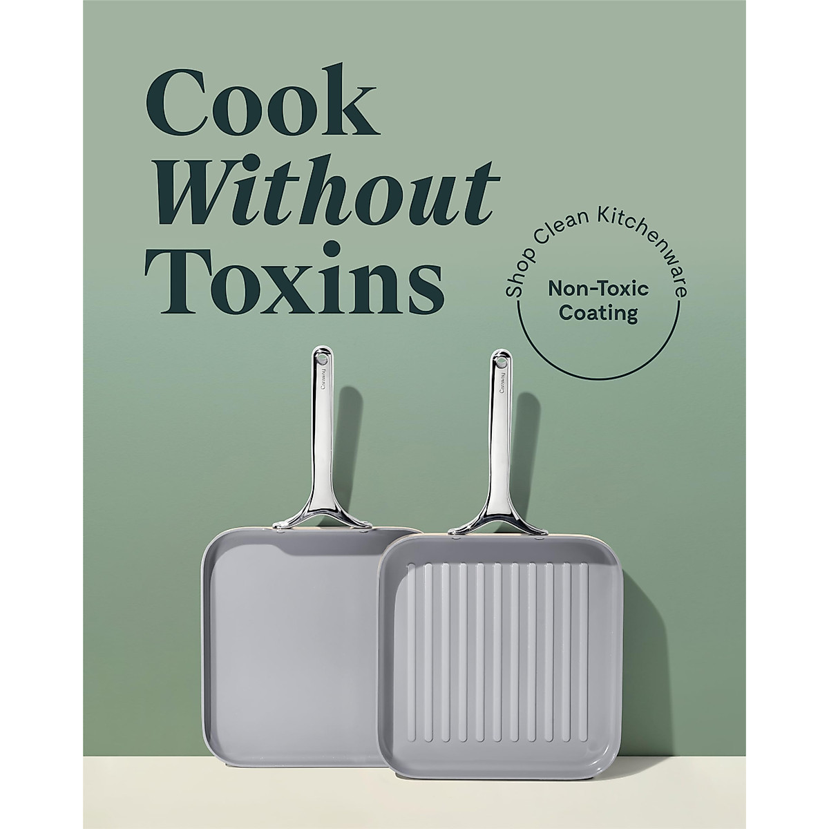 Caraway Griddle Pan & Grill Pan Duo - Non-Stick Ceramic Coated - Non Toxic, PTFE & PFOA Free - Oven Safe & Compatible with All Stovetops – Sage