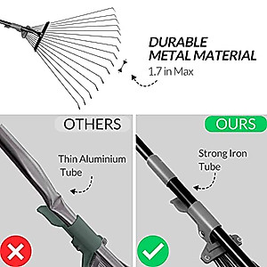 Walensee Garden Leaf Rake 64 Inch Adjustable Folding Leaves Rake Tools Metal Rake with Expandable Head from 7-22 Inch Expanding 15 Tines Shrub Rake to Collect Leaf & Poop Among Lawn and Yards 1 Pack