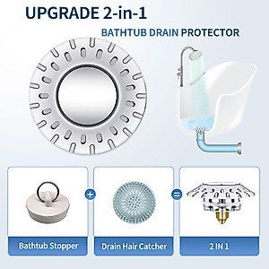 Universal Bathtub Stopper Tub Drain with Hair Catcher,2 in 1 Pop Up Bath Tub Drain Plug and Cover | Anti-Clog Bathtub Drain Cover | Drain Filter Jugs for US Standard 1.40"-1.80" Drain Hole