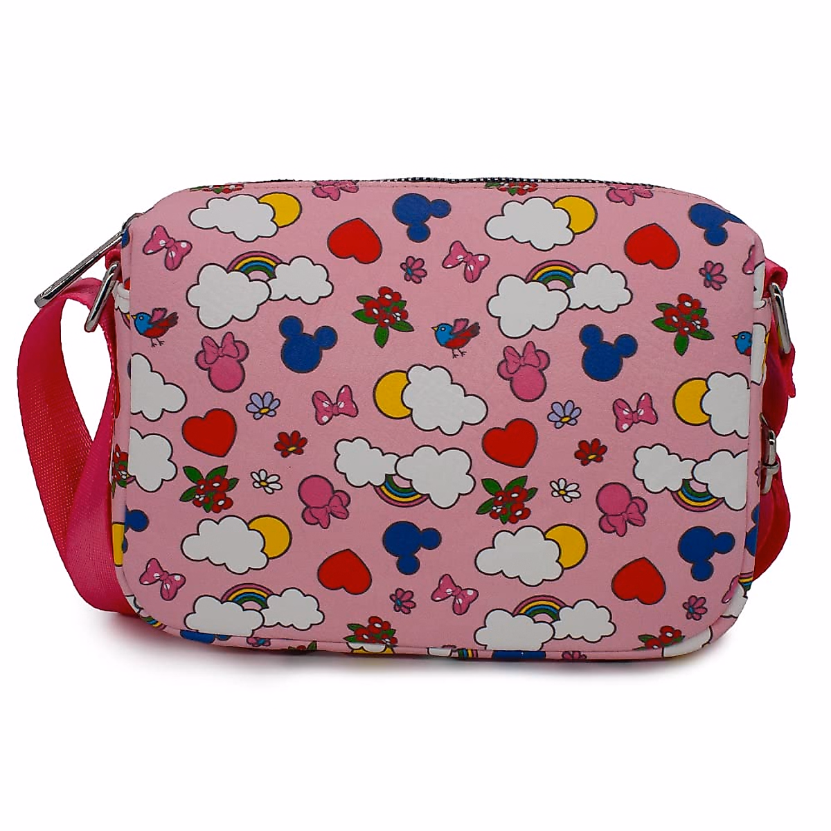 Disney Bag, Crossbody, Mickey and Minnie Rainbow and Flowers, Pink Vegan Leather