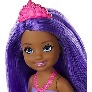 Barbie Dreamtopia Chelsea Mermaid Doll with Purple Hair & Tail, Tiara Accessory, Small Doll Bends At Waist