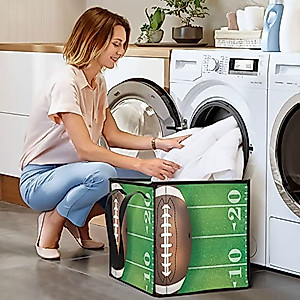 KEEPREAL American Football Cube Storage Bin with Handles, Large Collapsible Organizer Storage Basket for Home Decorative(1Pack,10.6 x 10.6 x 10.6 in)