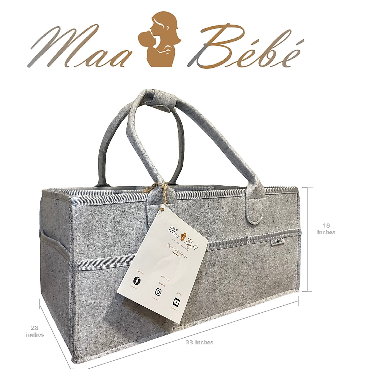 Maa and Bebe Diaper Caddy Organizer – portable storage basket – diaper holder made with handles – easy to carry (Grey)