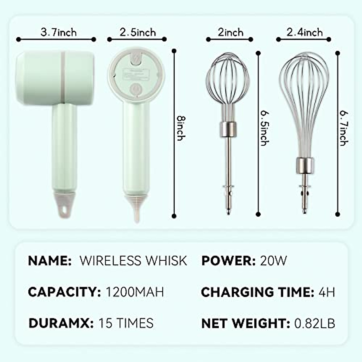 NAYAHOSE Hand Mixer Electric Garlic Chopper Egg Beater, Cordless Handheld Food Processor with 300ML Glass Container, 3 Speed Adjustable, USB Rechargeable Electric Whisk for Cooking Baking