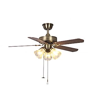 TWLITE 42 Inch Indoor Ceiling Fan with Pull-chain and Three LED Light Bulbs Base, Traditional 3-Speeds Reversible Blades Ceiling Fan (Antique)