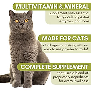 Wholistic Pet Organics Feline Complete: Cat Multivitamins Immune Support Supplements and Vitamins, Cat Vitamins for Indoor Cats, Minerals, Prebiotics, Probiotics, Antioxidants for Skin and Coat