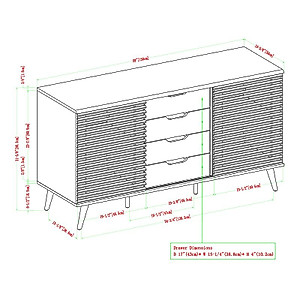 Walker Edison Modern 4 Drawer Sliding Door Wood Cabinet Buffet Entryway Serving Storage Cabinet Doors Dining Room Console, 59 Inch, Black and Dark Walnut