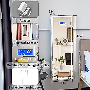 KEDLAN Upgraded Jewelry Organizer with Bluetooth Speaker, Wall/Door Mounted Jewelry Armoire, Full Length Lighted Mirror with Jewelry Cabinet,Jewelry Box with Time and Temperature Display