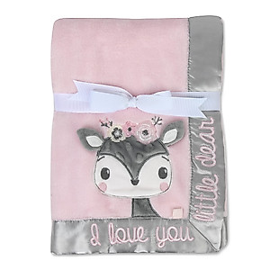 Fisher-Price Baby Blanket Woodland Wonders Collection Pink Fleece Baby Blanket Throw with Satin Trim for Baby Girls