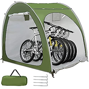 Bike Storage Tent, Outdoor Bike Cover Storage Shed for 4 Bikes Portable Foldable Garage/Garden Storage Tent Waterproof Oxford Shelter for Motorcycle, Bicycle, Camping, Garden Tools (Green)