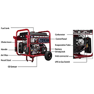 All Power APGG12000-12,000-Watt Dual Fuel Generator Gasoline Propane JD Engine Electric Start Portable Wheel Kit
