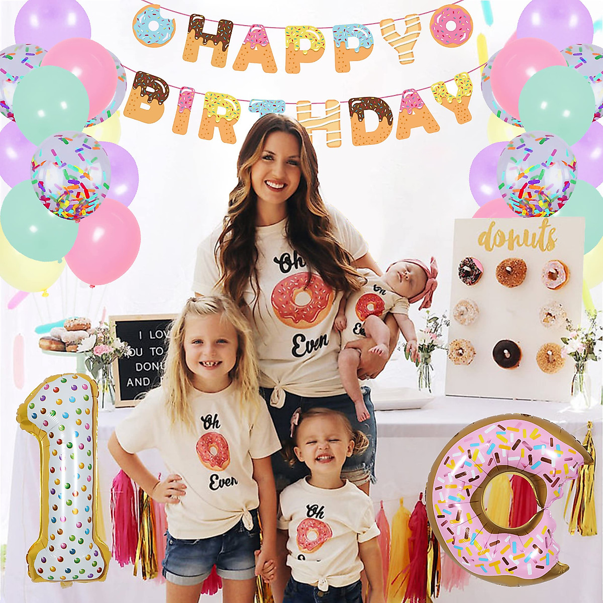 Sweet One Donut Birthday Party Decorations for Girls Donut 1st Birthday Pink Macaron Pastel Balloon Garland Arch Kit for Doughnut 1st Birthday Party Decor with Happy Birthday Banner