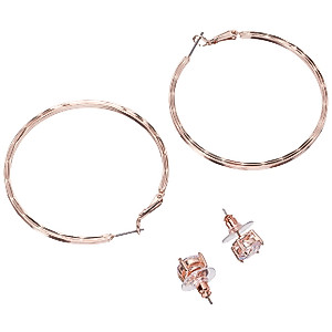 GUESS Women's Hoop & Crystal Stud Rose Gold Earrings