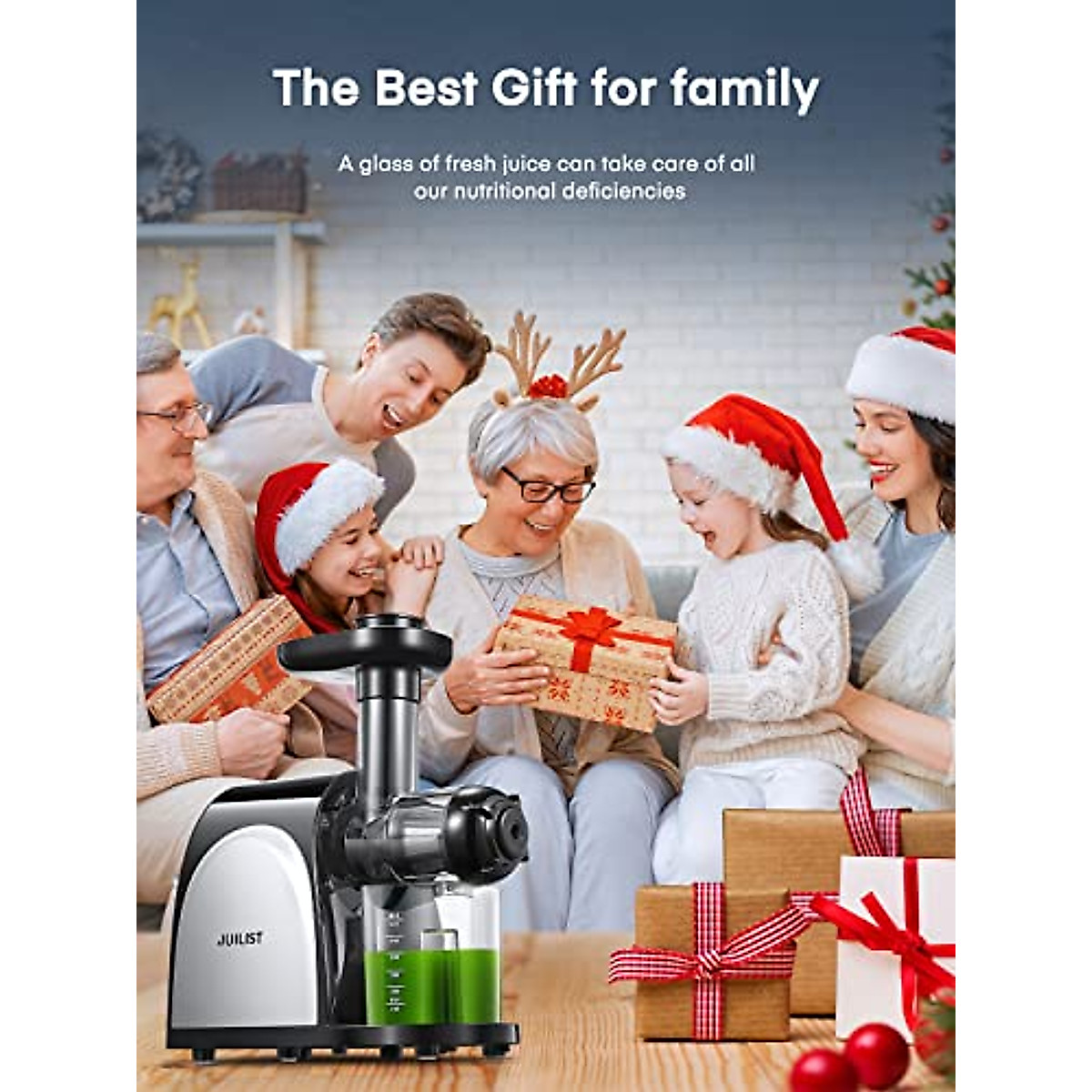 Masticating Juicer Machines, Juilist Cold Press Juicer Extractor with Quiet Motor & Reverse Function for Vegetables and Fruits, Slow Juicer Machine Easy to Clean with Brush, Recipe Included