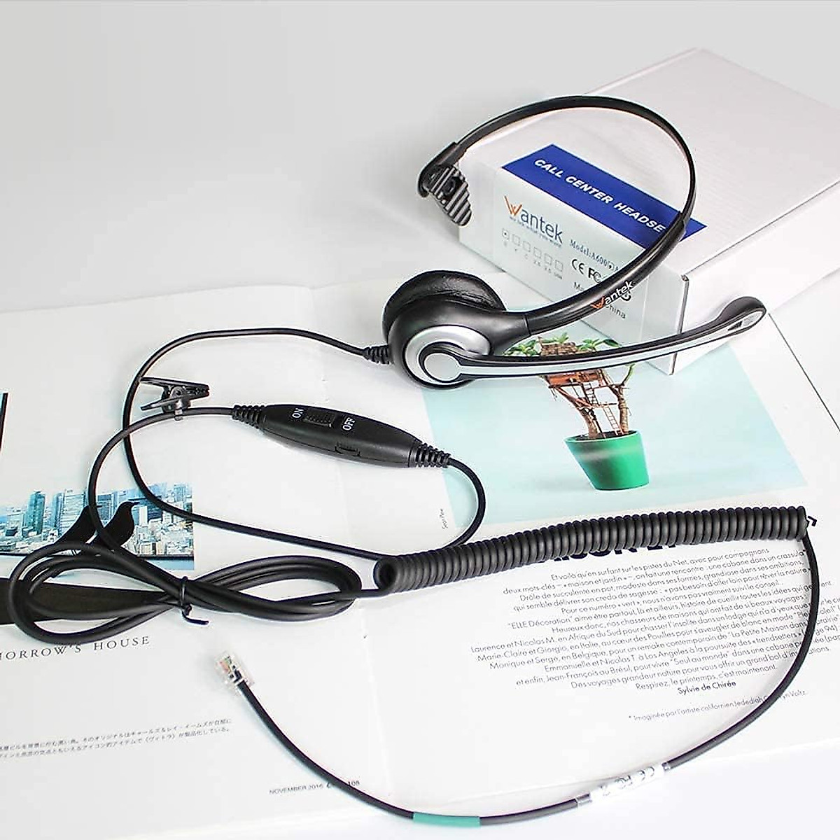 Wantek Telephone Headset Corded RJ9 Headphone with Mic & Noise Cancelling Phone Headsets Compatible with Plantronics Polycom VVX310 410 Yealink S12 Avaya 1408 1416, Landline Phone Headset