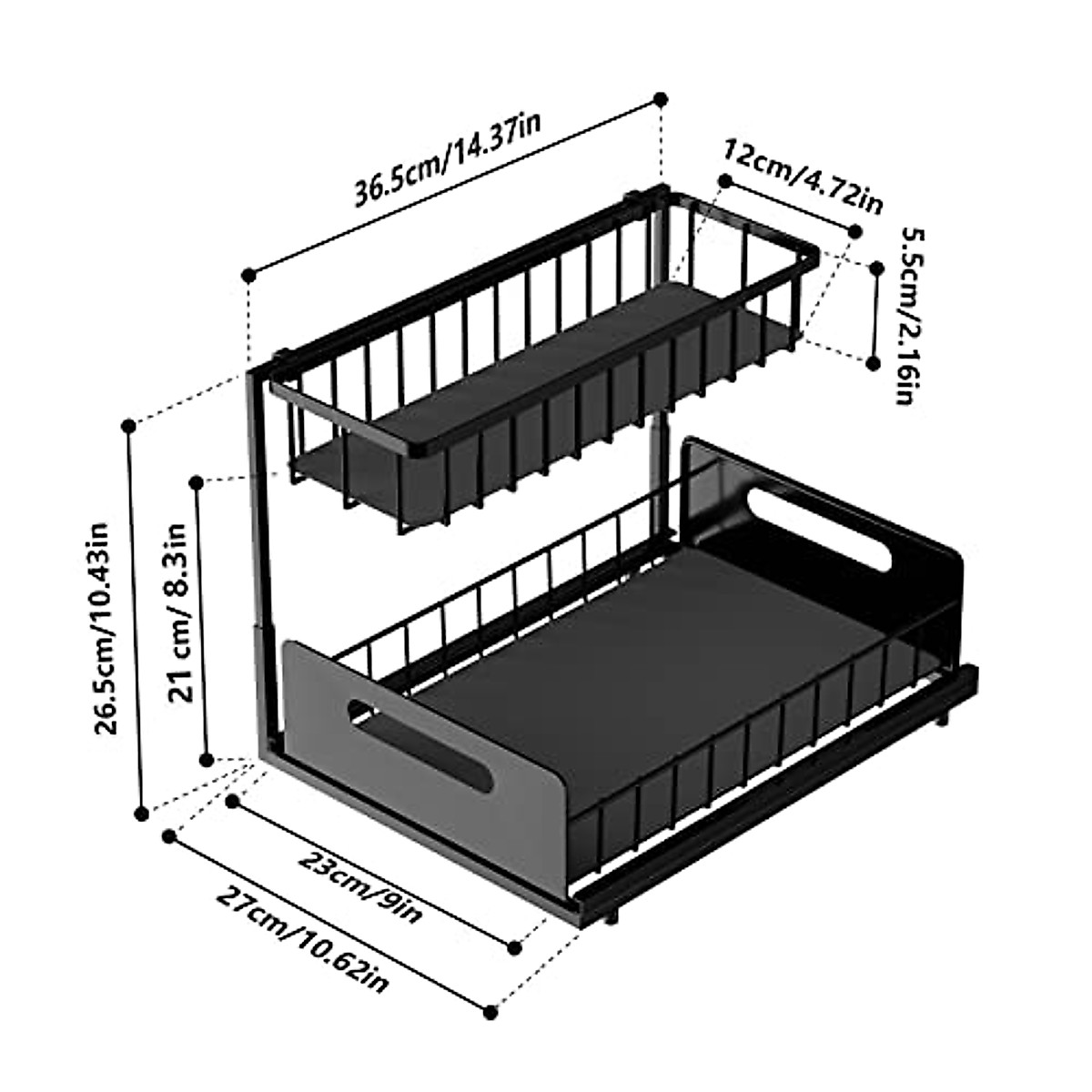 Under Sink Organizers and Storage, Bathroom Organizer Under Sink with Sliding Storage Drawer, 2-Tier Pull Out Kitchen Cabinet Sink shelf, Multi-purpose Under Sink Shelf for Bathroom Kitchen, Black